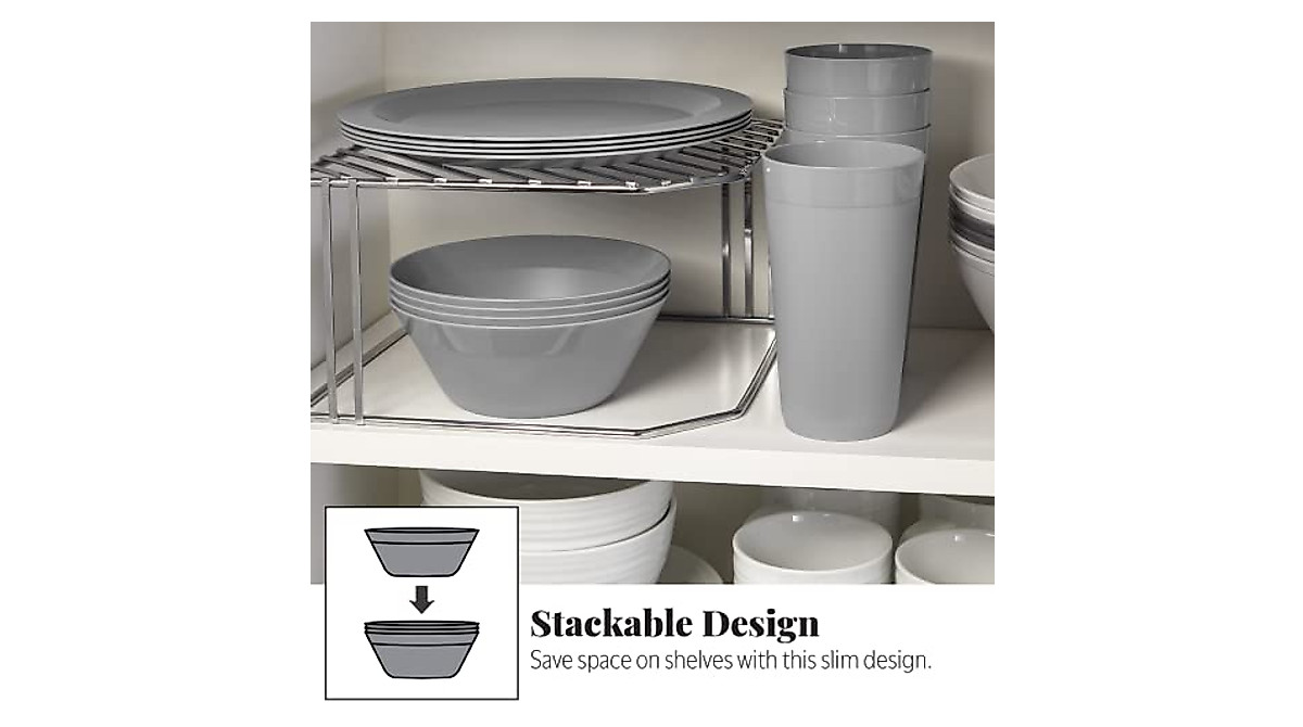 US Acrylic Newport 12-Piece Dinnerware Set in Grey Stone