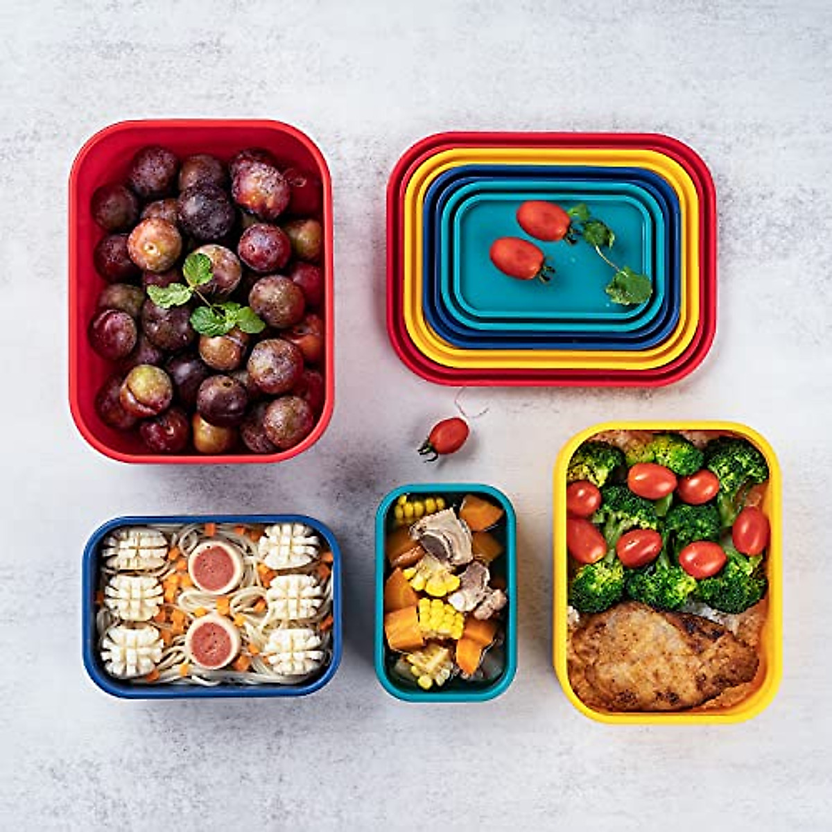 FENGCHEN Silicone Food Storage Containers Set 4 Kinds Of Different Sizes And Colors Silicone Containers With Lids Silicone Meal Prep Freezer To Oven