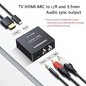 HDMI ARC Audio Extractor 192KHz, HDMI ARC Adapter with 3.5mm Audio and L/R Stereo Audio for HDTV Soundbar Speaker Amplifier