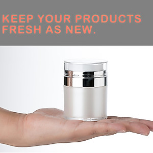 Airless Pump Jar, Airless Pump Bottles 2 Pack, Drunk Elephant Container, Moisturizer Pump Lotion Dispenser, Creams, Serums and Makeup, Travel Containers Push Down Pump Dispenser 1.7 OZ