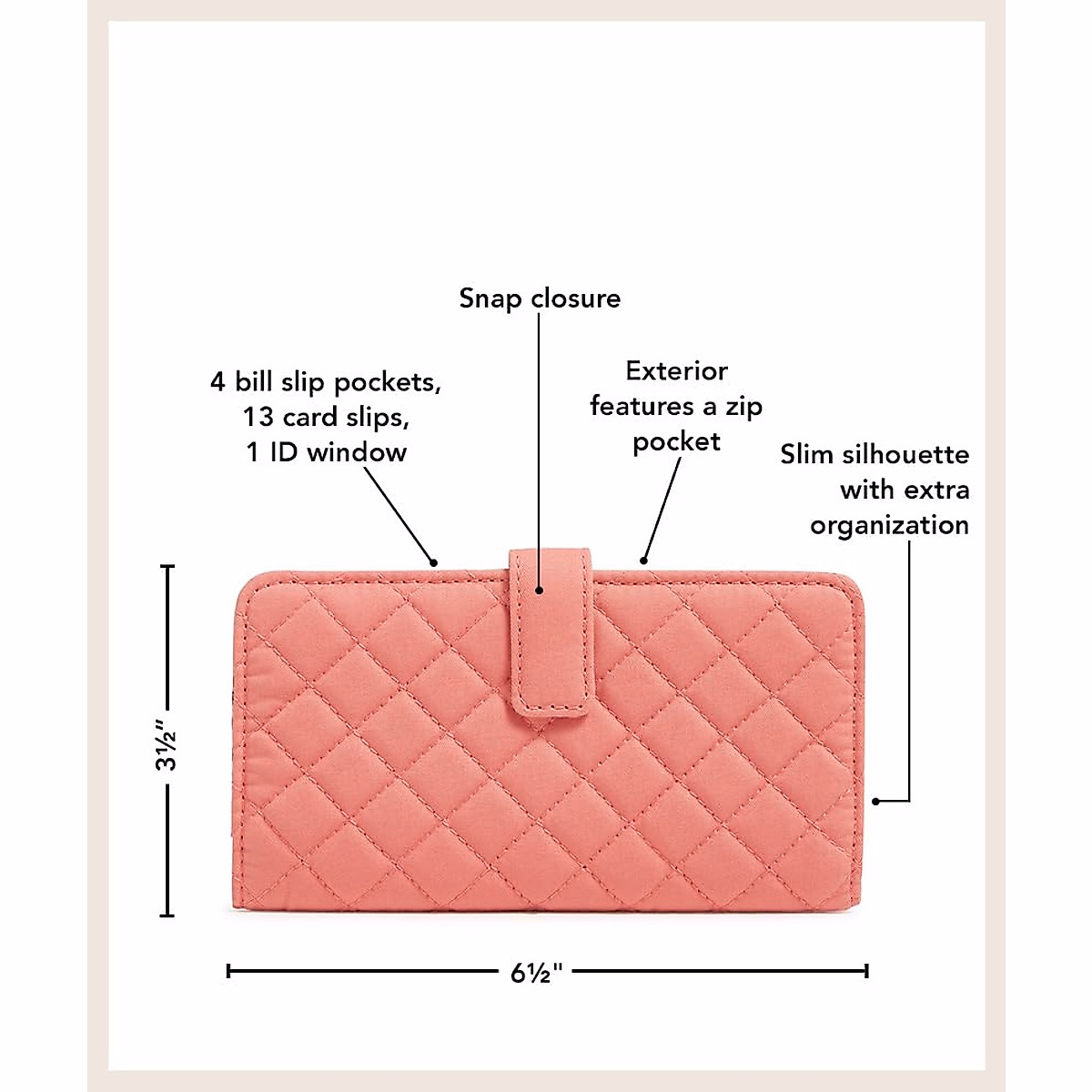 Vera Bradley Cotton Finley Wallet with RFID Protection, Paradise Coral