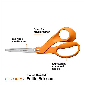 Fiskars 197060-1001 Petite Original Orange-Handled Scissors, 7 Inch, Orange