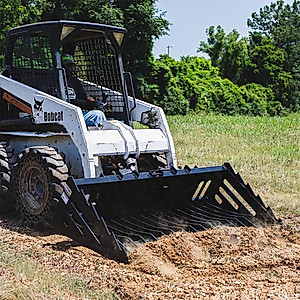 Titan Attachments 72in Skeleton Rock Bucket with Bolt-On Teeth, Skid Steer Quick Tach, Reinforced Side Cutters