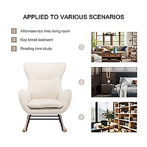 Kiztir Small Rocking Chair Nursery, Modern Rocking Chair with High Backrest, Comfy Accent Glider Chair for Nursery, Living Room, Bedroom (Beige)