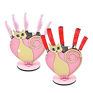 Kitchen Knives Set, Stainless Steel Knife Set with Novelty Acrylic Block, Sharp Cutlery Knife Set for Chef Cooking Cutting, Pink Color Knife