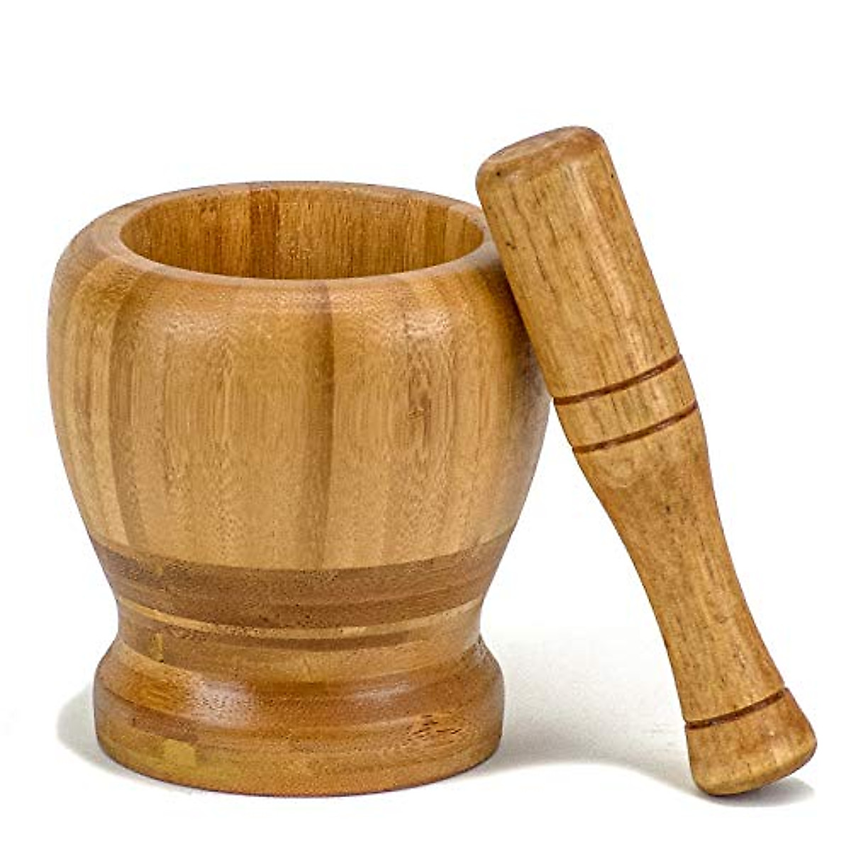 DecorRack Mortar and Pestle, 100% Natural Bamboo Spice Grinder, Decorative 4 inch Wooden Mortar and Pestle Set for Kitchen
