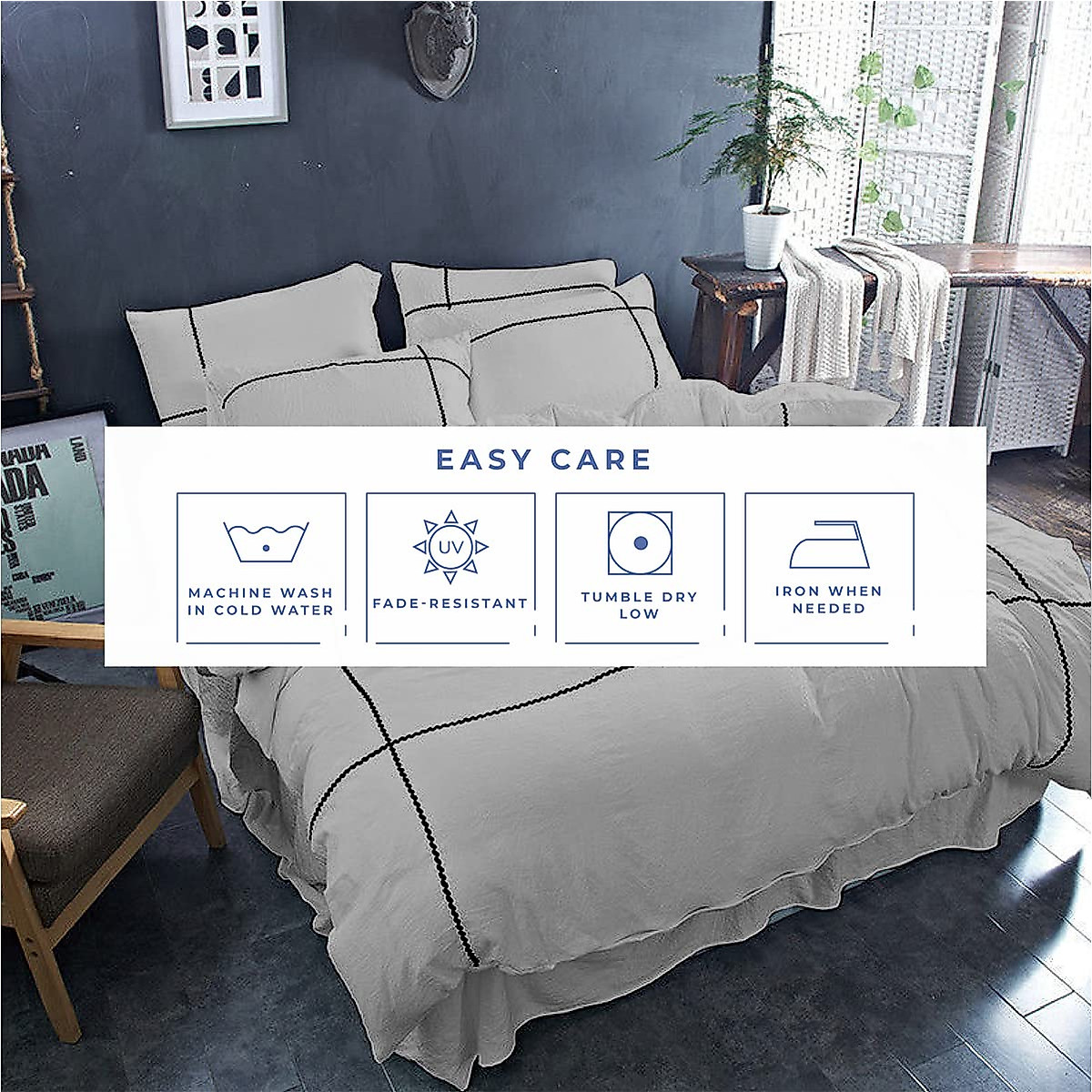 Kotton Culture 3 Piece Luxe Geo Geometric Duvet Cover Set with Zipper Closure & Corner Ties 100% Egyptian Cotton Plush Modern 600 Thread Count (Silver, King)