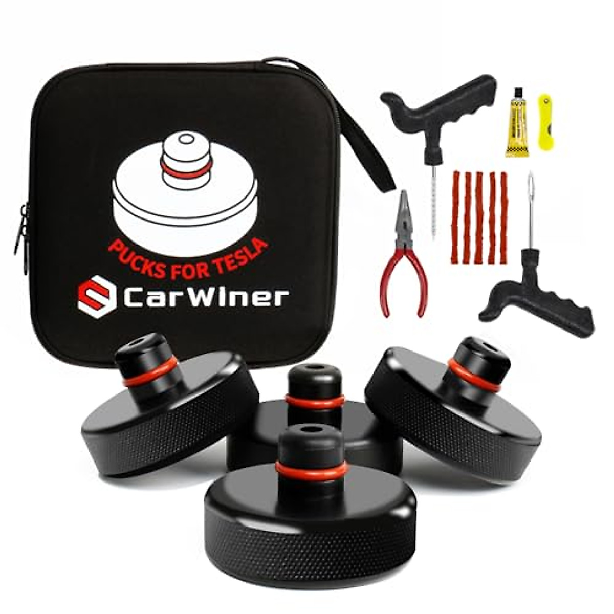 Carwiner Jack Pad Compatible with Tesla Model 3/S/X/Y, Lifting Pucks with a Storage Case Accessories (4 Packs)