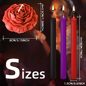 Red Rose Flower Scented Candle Set of 5, 2 Rose Shapes + 3 Long Low Temperature Candles, Romantic Ambiance Wax Play Candles for Date Night Romantic Wax Play Couple Wedding Anniversary Candles