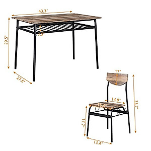 AOCOROE Rectangular Dining Table & Chair Set of 5 w/Storage Space, Dining Room Set w/ 1 Table & 4 Chairs, Table Chair Set w/MDF Tabletop & Iron Frame, for Dining Room, Bistro, Home Bar, Kitchen