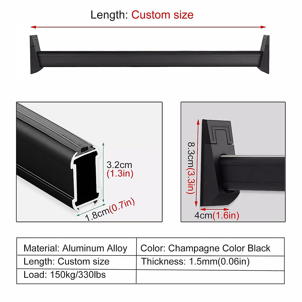 RV/Wardrobe/Laundry Room Closet Rod Wall Mounted, Heavy Duty Cuttable Metal Hanging Clothes Pole With Bracket Kits, 160 150 140 130 120 110 100 90 80cm Long (Color : Black, Size : 80cm/31.5in)