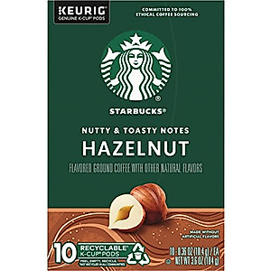 Starbucks Flavored Coffee K-Cup Pods, Hazelnut Flavored Coffee, Made without Artificial Flavors, Keurig Genuine K-Cup Pods, 10 CT K-Cups/Box (Pack of 2 Boxes)