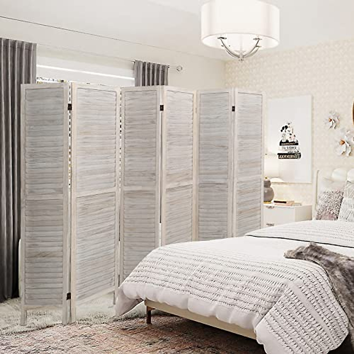 Babion Room Divider 6 Panel, Louver Wood Room Divider, 5.6ft Tall Partition Room Dividers and Folding Privacy Screens, Room Divider Wall, Modern Freestanding Room Divider for Bedroom Office,White