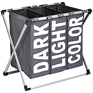 Amazon Basics Triple Laundry Basket Hamper, Dark Grey