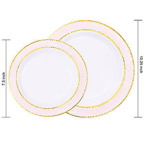 Liacere Plastic Plates, 102PCS Pink w/Gold Rim - Classic Style Disposable Plates for Mother's Day, Party, Easter & All Occasions