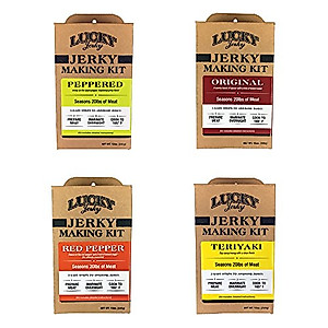 Lucky Jerky DIY Jerky Seasoning Kit 4 Pack - Original, Red Pepper, Teriyaki, Peppered