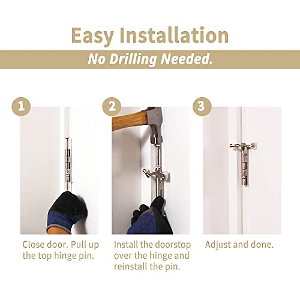 10 Pack Hinge Door Stoppers, Heavy Duty Door Stopper Hinge, Rubber Bumper Tips, Zinc Alloy, SN (Silver)