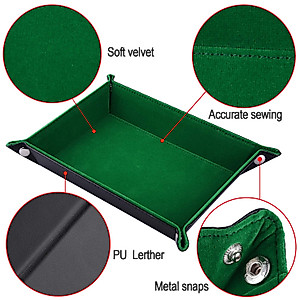 SIQUK Double Sided Dice Tray Folding Rectangle PU Leather and Dark Green Velvet Dice Holder
