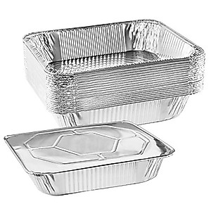 NYHI 9" x 13 ” Aluminum Foil Pans With Lids (10 Pack) | Durable Disposable Grill Drip Grease Tray | Half-Size Deep Steam Pan and Oven Buffet Trays | Food Containers for Catering, Baking, Roasting'