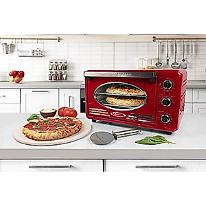 Nostalgia Oven, Toast, AirFry, Broil Functions Large Capacity Fits Slices of Bread Two 12 in. Pizzas-Includes Baking Pan and Frying Basket, 21 Qt, Metallic Red