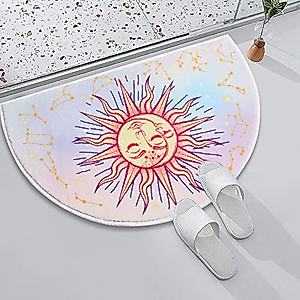 Creative semi-Circular Area Carpet Anti-Slip Super Absorbent Carpet,Sun and Moon mat,Shaggy Throw Rug for Living Room Bedroom Bathroom Home Decor (Constellation)