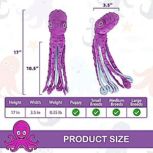 EXPAWLORER Long Dog Toy - 17" Best Squeaky Dog Plush Toys Puppy Birthday Gift Soft Stuffed Chew Toy Crinkle Paper and Built-in Squeaker Durable Interactive for Small Medium Large Dogs Chewing, Purple