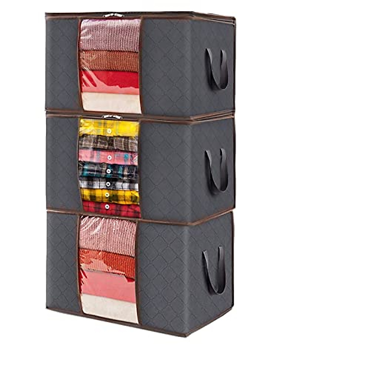 KEKETAKE Large Capacity Clothes Storage Bag, 3 Pack 90L Foldable Storage Bags, durable handle, Clear Window， Sturdy Zipper, Thick Fabric for Comforters, Blankets, Bedding(Gray)