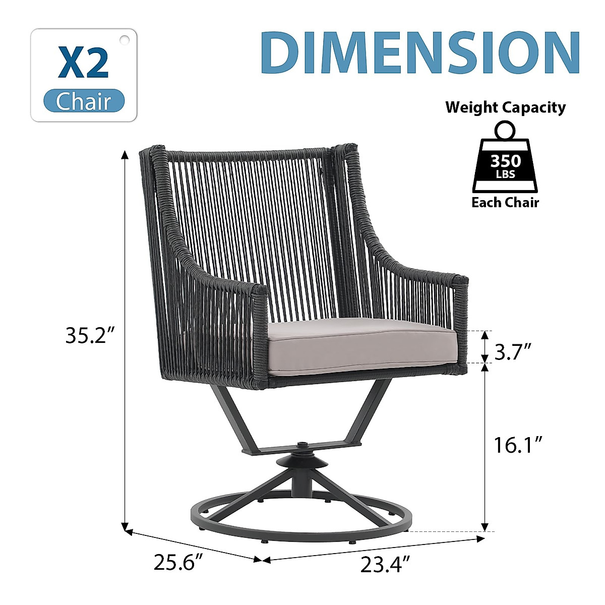 JOIVI Outdoor Swivel Patio Chair Set of 2, Rattan Dining Chairs with Armrest and Cushions, Outdoor Swivel Chair with Iron Frame for Garden, Lawn, Porch, Balcony
