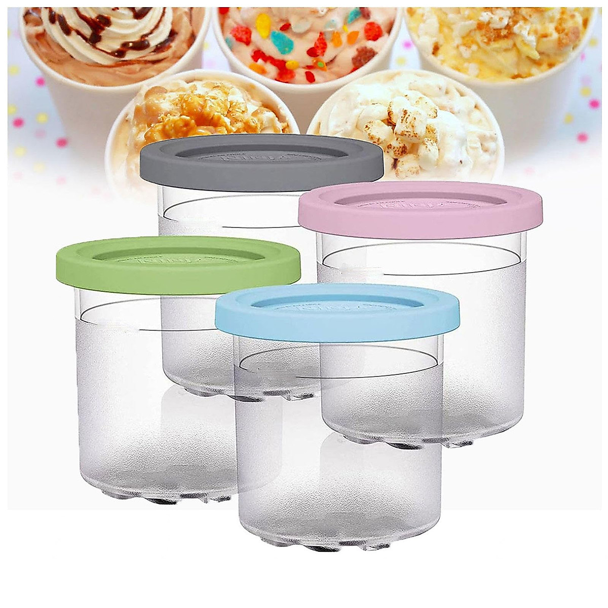 VRINO Creami Deluxe Pints, for Ninja Creami Containers 4 Pack, Creami Pint Bpa-Free,Dishwasher Safe Compatible with NC299AMZ,NC300s Series Ice Cream Makers