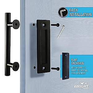 Wright Products Interior Pull and Flush Handle Set for Barn Doors, Matte Black