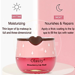 2 PCS Strawberry Sleeping Lip Mask, Bee Lip Balm Lip Mask Honey Pot Propolis Moisturizing Lip Balm with Stick,Plumping Lip Hydrating Prevention Dry & Cracked Lip Scrubs Exfoliato Lip Wrinkle Skin Care