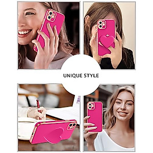 Telaso iPhone 12 Case, Hot Pink, Plastic, Slim Shockproof Protective Cover with Separate Love Heart Kickstand Holder, for Women