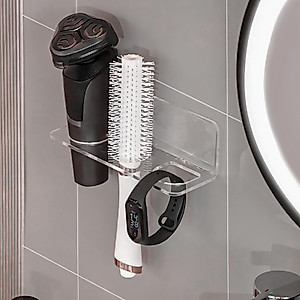 Acrylic Hair Brush Holder for Bathroom Adhesive Hair Tool Oragnizer Wall Mounted Hair Brush Holder Organizer with 3 Holes for Hair Dryer Curling Wands Hair Straighteners(Transparent)