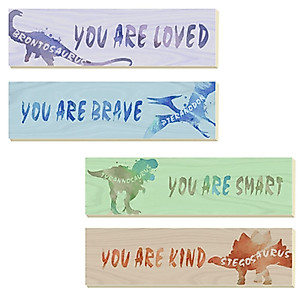 ROYOR Dinosaur Room Wall Decor Art Dinosaur Wall Art Decor 4 Pieces, Dinosaur Decorations for Boys Room Playroom Sign