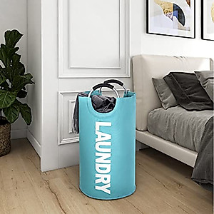 ZERO JET LAG 82L Large Laundry Basket Collapsible Fabric Laundry Hamper Bag Foldable Laundry Bag With Handles Waterproof Washing Clothes Bin Bag Dirty Cloth Storage Hamper Bag (Light Blue, L)