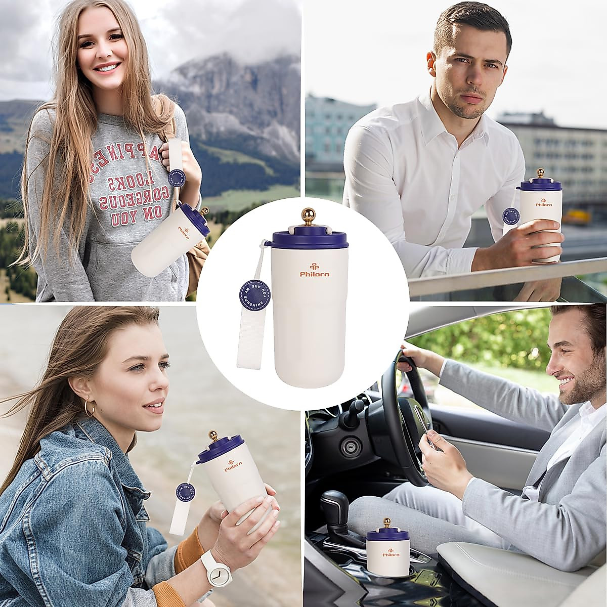 PHILORN Coffee Tumbler -15 oz Insulated Coffee Mug with Lid, Spill Proof Insulated Tumbler Thermal Cups for Hot and Cold Drinks, Stainless Steel Travel Coffee Mug Coffee Thermos with Double Wall