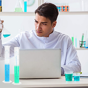 5Pack 250ml Plastic Graduated Cylinder, Transparent Measuring Cylinder Durable Lab Test Tube Flask, 2-Sided Measuring Lines Graduated Cylinder Beaker for Science Projects, Pour Spout