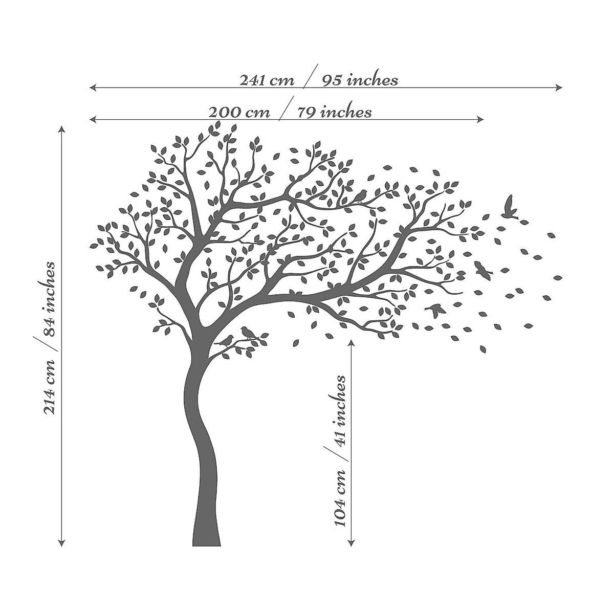 Tree Wall Decal Large Tree Wall Sticker Forest Mural Tree Blowing in The Wind Tree Wall Decals Wall Sticker Nursery Decals (Leaning Right, All White)