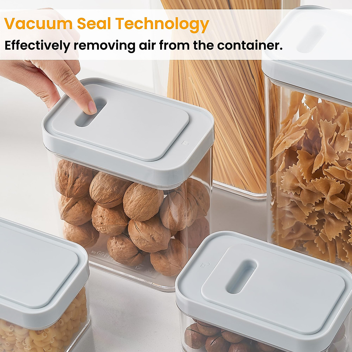 vacane Pump-Lock Airtight Food Storage with Detachable Lids, 0.38/0.99/1.63Qt Plastic Cereal Containers, Stackable Kitchen Storage Containers Set for Flour Snack Sugar Coffee, Dishwasher Safe