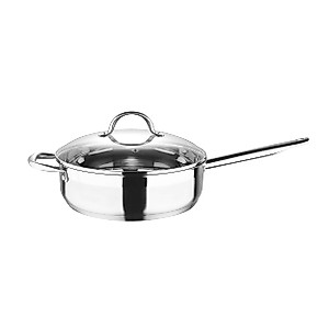 Bergner - Gourmet - 5 Quart Sauté Pan with Lid – Stainless-Steel Non-Stick Saucepan with Tempered Glass Lid - Even Heat Distribution - Safe For All Stove Types