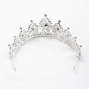 FORSEVEN Crystal Wedding Crown Queen Tiara Bride Crowns for Women Girls Rhinestone Decor Headband Hairband Princess Birthday Party Tiaras Bridal Hair Ornaments Wedding Supplies Accessories (Blue)