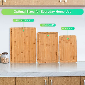 HOMBURY Bamboo Cutting Board Set - Bamboo Wood Cutting Board with Juice Groove Serving Tray for kitchen - Butcher Chopping Board for Meat - Ideal for Cheese, Fruit, Vegetables, Meat
