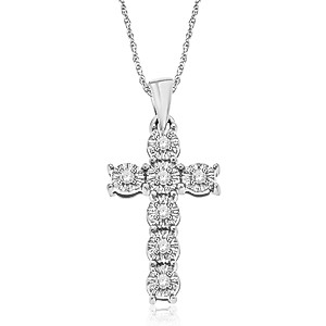 NATALIA DRAKE 1/10 Cttw Diamond Christian Cross Necklace for Women in Rhodium Plated 925 Sterling Silver Color J-K/Clarity I3