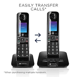 Motorola Voice D8714 Cordless Phone System w/4 Digital Handsets + Bluetooth to Cell, Answering Machine, Call Block - Black