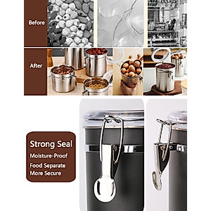 Walktosun Airtight Coffee Canister with Clear Lids, Large Container for Ground Coffee 1.8L/62 floz Stainless Steel Storage Container Jar for Coffee Bean, Cereal, tea, Flour, Sugar (Dark Black)