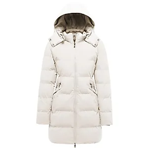 WenVen Women's Heavy Winter Coat Thicken Outerwear Long Hooded Puffer Jacket with Removable Hood (Beige,M)