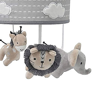 Lambs & Ivy Jungle Safari Musical Baby Crib Mobile - Gray, Beige, White, Animals