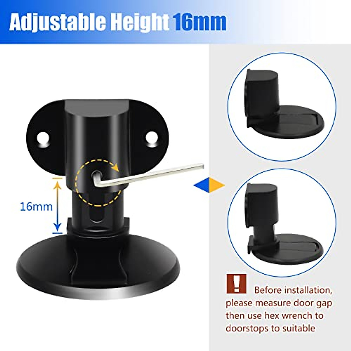 KOLAKO Magnetic Door Stopper, Magnetic Door Stops Black Door Stopper Stainless Steel Magnetic Door Stoppers Floor Adjustable Adhesive Door Catch Invisible Door Holder 2 Pack