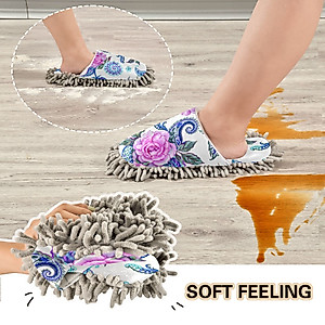 Roses Paisley Mop Slippers Shoes Cover for Floor Cleaning Washable Dirty Dust Hair Cleaners Microfiber Mop Socks for Kitchen House Office