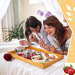 Geelin 4 Pcs Large Bamboo Serving Tray with Handles Rectangular Wooden Breakfast Tray Dinner Tray Decorative Coffee Tea Platter for Living Room Bedroom Kitchen Dinner Table Outdoors, 18 x 13 x 1.4 in